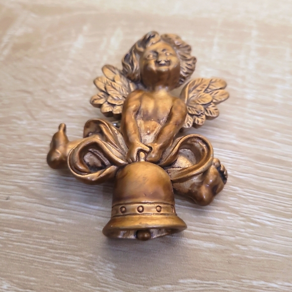 Vintage | Jewelry | Vintage Bronze Tone Cherub Bell Ringing Angel ...